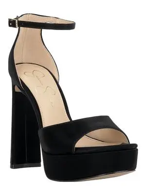 Jessica Simpson Telxia 2 Ankle Strap Platform Sandals Black Satin