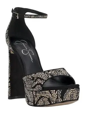 Jessica Simpson Telxia 2 Ankle Strap Platform Sandals Black Sparkle