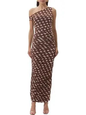 AFRM Biona Printed One-shoulder Maxi Dress - Chocolate Halo Dot