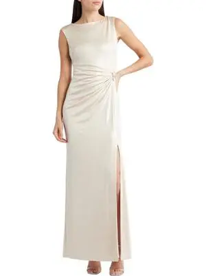 Ralph Lauren Metallic Sleeveless Gown - Champagne/silver