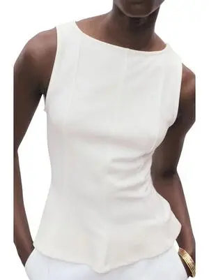 Mango Seam Detail Sleeveless Peplum Top - White