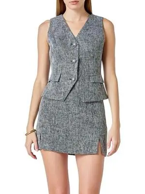 Endless Rose Tweed Button Vest - Black/white