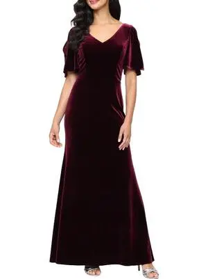 Alex Evenings Stretch Velvet Mermaid Gown - Wine