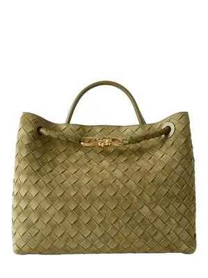 Bottega Veneta Andiamo Medium Intrecciato Suede Tote - Green