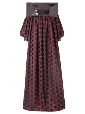 DIMA AYAD Sequin-embellished Polka-dot Gown - Burgundy