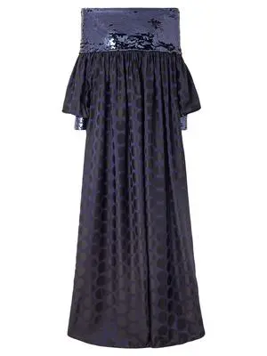 DIMA AYAD Sequin-Embellished Polka-Dot Gown Navy
