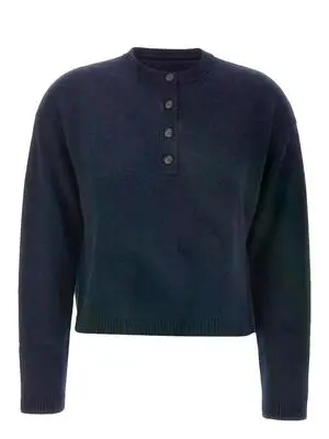 Max Mara S Max Mara Dark Blue Round Neck Button Detail Long Sleeve Sweater Black