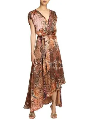 Santorelli Fallon Printed Charmeuse Midi Dress - Chestnut Multi