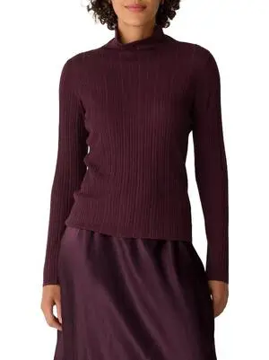 Eileen Fisher Ribbed Wool Turtleneck Sweater - Wine