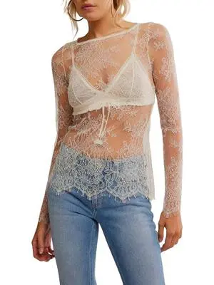 Free People Long Last Lace Layering Top - Clean Ivory