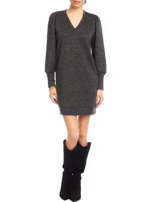 Karen Kane Sparkle Long Sleeve Minidress - Black Silver