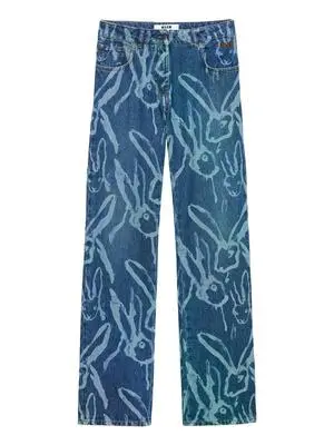 MSGM Rabbit-print Trousers - Blue