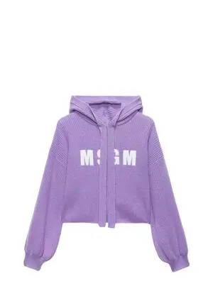 MSGM Balloon-sleeve Knit Hoodie - Purple
