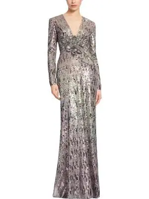 Elie Saab Sequin-embellished Maxi Dress - Grey