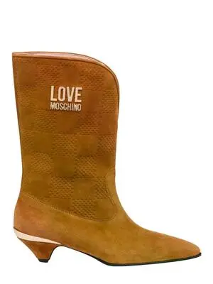 Moschino Logo-plaque Suede Boots - Brown