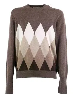BALLANTYNE Argyle Crew-neck Sweater - Brown