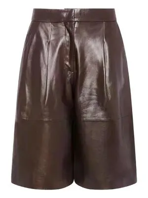 YVES SALOMON Lamb-leather Bermuda Shorts - Brown