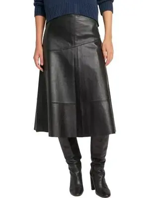 YVES SALOMON Flared Leather Midi Skirt - Black