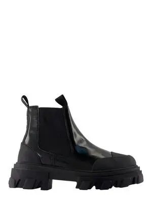 GANNI Leather Chelsea Boots - Black