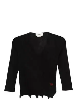 Fendi V-neck Long Sleeve Top - Black