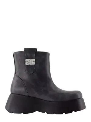 GANNI Leather Platform Ankle Boots - Black