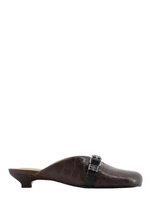 GANNI Buckle-detail Croco-embossed Mules - Brown
