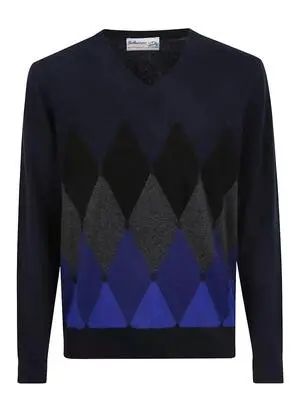 BALLANTYNE Argyle Pattern V-neck Sweater - Blue
