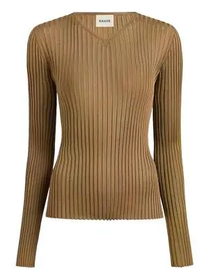 Khaite Tia Ribbed V-neck Top - Brown