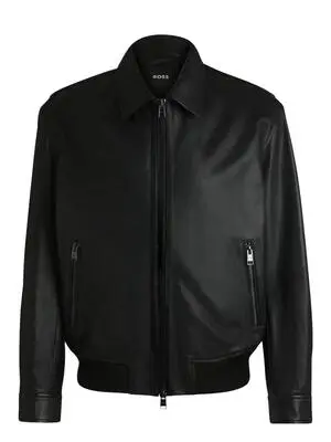 Hugo Boss Leather Bomber Jacket - Black