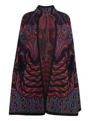 Etro Floral-jacquard Tassel-detail Cape - Red