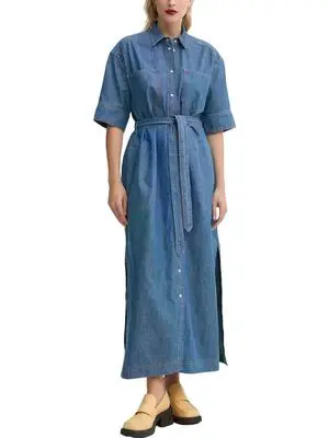 Munthe Belted Denim Shirt Dress - Blue