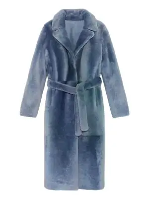 YVES SALOMON Belted Shearling Coat - Blue