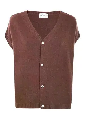 MA'RY'YA Knitted Button Vest - Brown