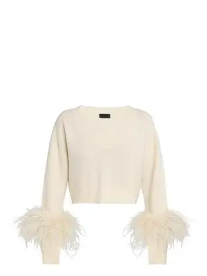 Lapointe Cashmere Sweater With Feather Trim - White
