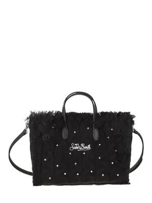 MC2 SAINT BARTH Colette Wool-Effect Handbag With Logo And Rhinestones Black
