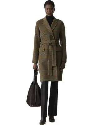 Theory Plaid Wool-cashmere Belted Coat - Brass Multi