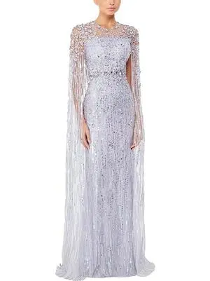 Jenny Packham Embellished Cape Maxi Dress Cloud