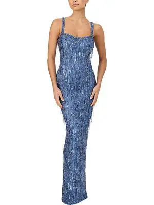 Jenny Packham Fleur Embellished Maxi Gown - Denim