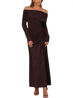 Adrianna Papell Metallic Knit Ruched Dress - Chocolate