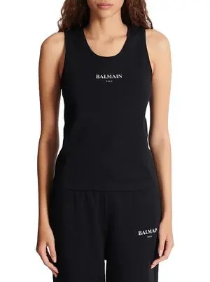 Balmain Printed Tank Top Black