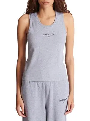 Balmain Tank Top With Print - Grey