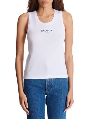 Balmain Printed Tank Top White