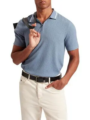 Ted Baker London Bronize Rib Texture Zip Polo - Medium Blue