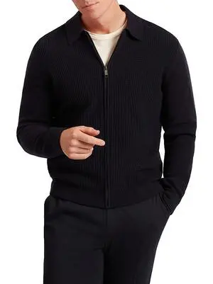 Ted Baker London Fenrys Waffle Stitch Zip Sweater Jacket - Navy
