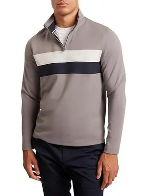 Ted Baker London T Stitch Contrast Panel Half Zip Top - Dark Grey
