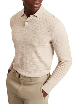 Ted Baker London Gaten Long Sleeve Textured Stitch Polo - Natural