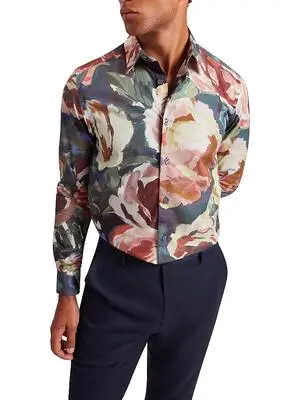 Ted Baker London Brynhil Regular Fit Large Painted Floral Shirt - Multicolor