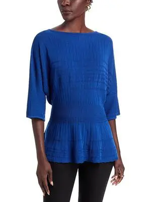 Misook Boat Neck Peplum Sweater - Lazuli Blue