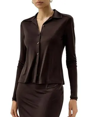 Lilysilk Basic Slim Silk Jersey Shirt Cocoa