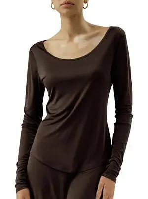Lilysilk Slim Fit Scoop-neck Silk Top - Cocoa